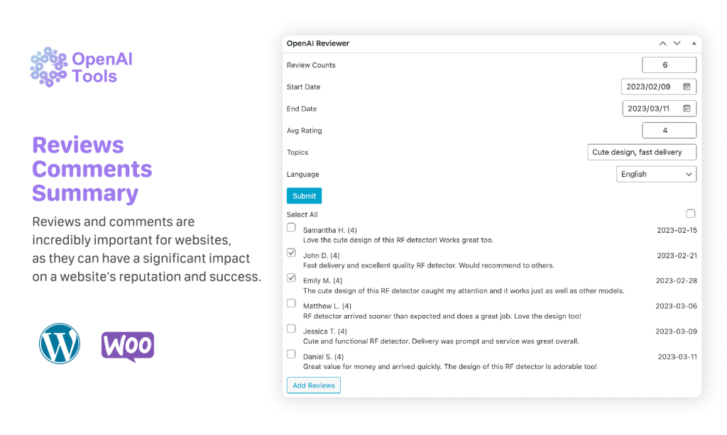 OpenAI Tools for WooCommerce - Product Review Generator
